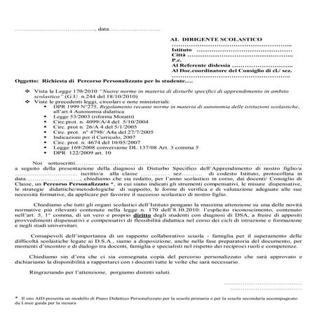 Il modello richiesta pdp_scuole per dsa | PDF