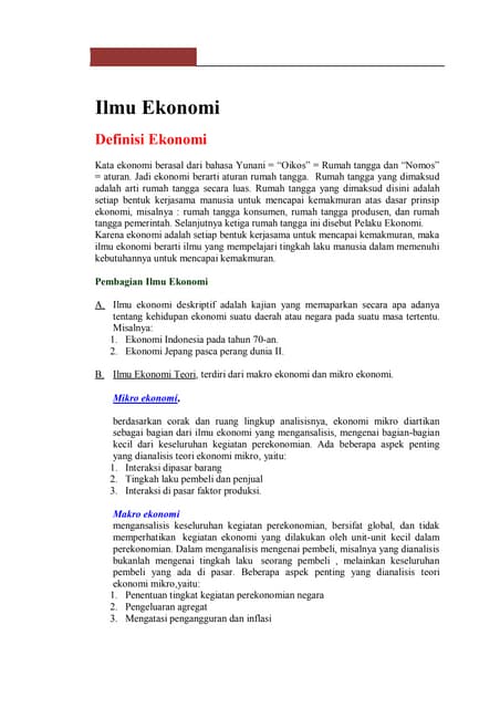 Pembagian Ilmu Ekonomi ( Kelas X SMA) | PPTX