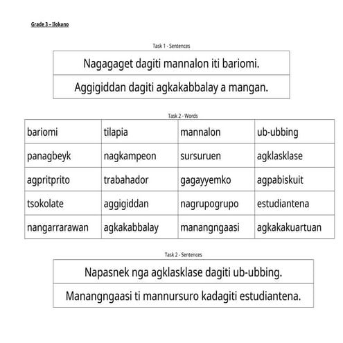 Filipino Grade three reading materials elementary | DOCX