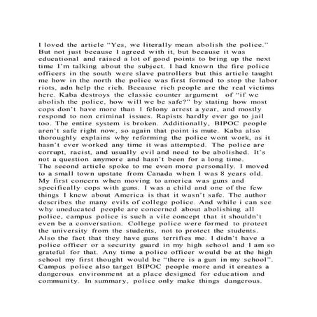 I loved the article Yes, we literally mean abolish the police.” B | DOCX