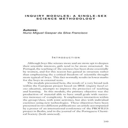 Nuno Miguel Gaspar Da Silva Francisco Inquiry Modules A Single Sex Science Methodology Pdf 