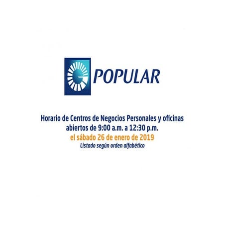 Horarios de sucursales Banco Popular - zona metro norte Santo Domingo | PDF