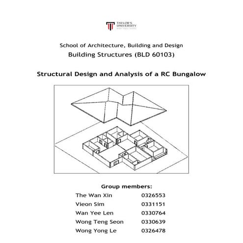 Structures (Group Assignment) - Structural Design and Analysis of a RC Bungalow | PDF