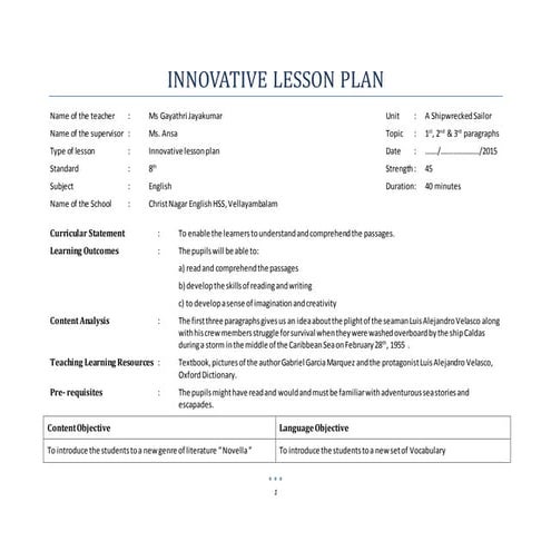 Self Designed Innovative Lesson Plan | DOCX