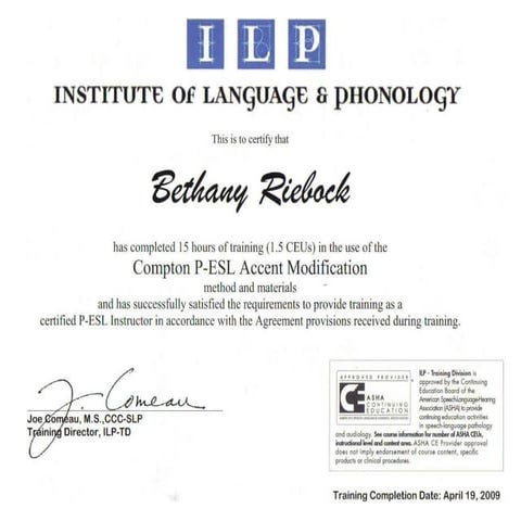 Compton P-ESL Accent Modification Certificate | PPT
