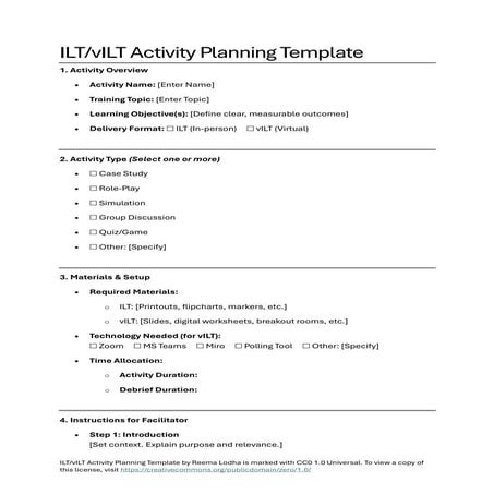ILT or vILT Activity Planning Template For Use | PDF