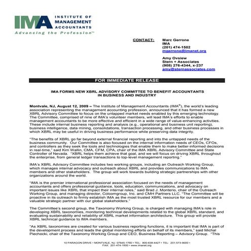 Ima Forms Xbrl Committee 8 12 09 Final | PDF | Business Accounting ...