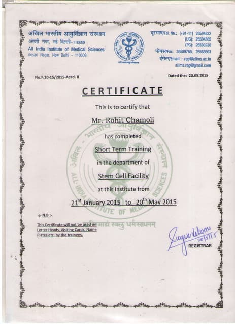 MSc stem cell certificate | PDF