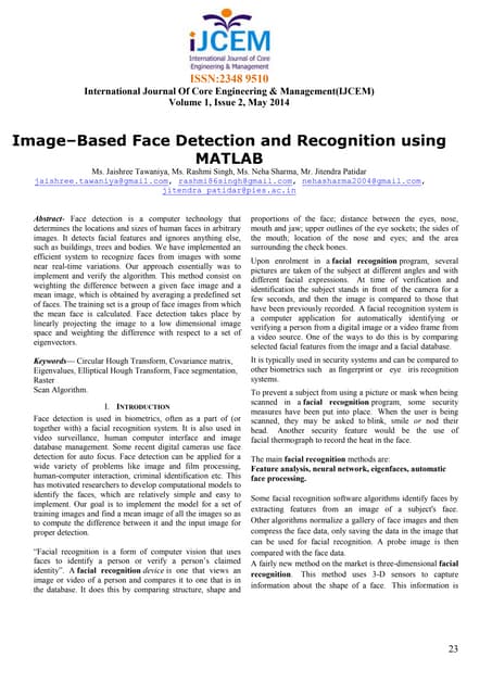Imagebased Face Detection And Recognition Using Matlab Pdf Computing Technology And Computing