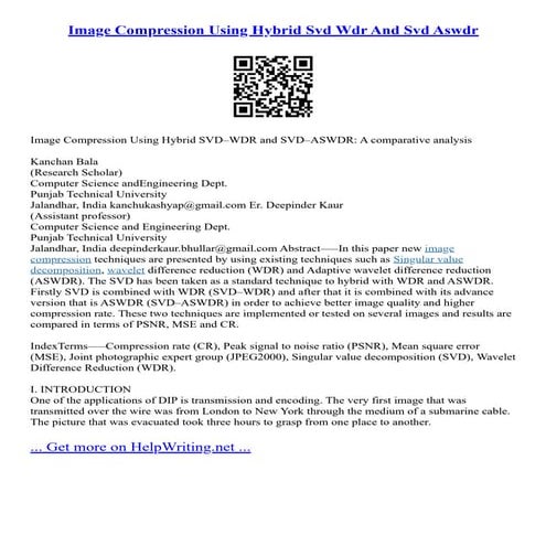 Image Compression Using Hybrid Svd Wdr And Svd Aswdr | PDF