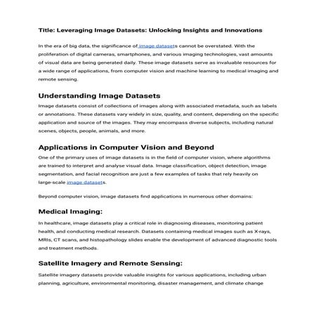 Leveraging Image Datasets Unlocking Insights And Innovations Pdf