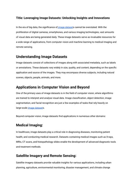 Leveraging Image Datasets Unlocking Insights And Innovations Pdf