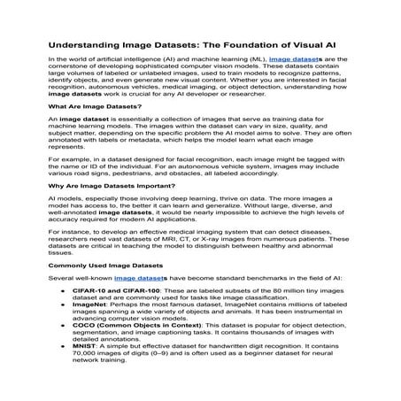 Understanding Image Datasets: The Foundation of Visual AI | PDF