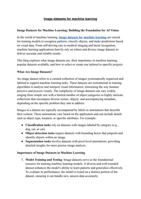 Exploring the Importance of Image Datasets in Machine Learning | PDF
