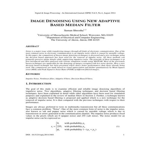 Image Denoising Using New Adaptive Based Median Filter Pdf