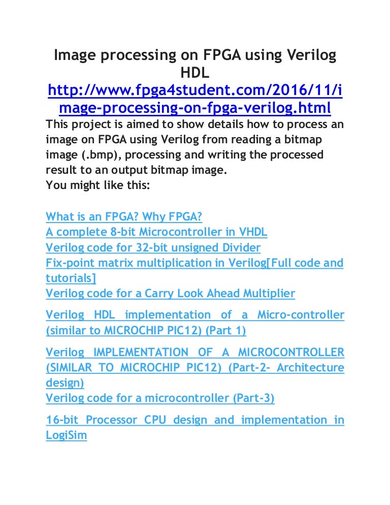 Image Processing On Fpga Using Verilog Hdl 5571