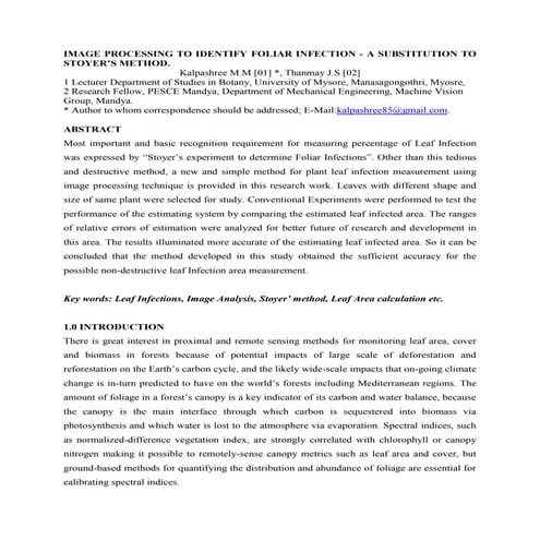Image Processing To Identify Foliar Infection Pdf