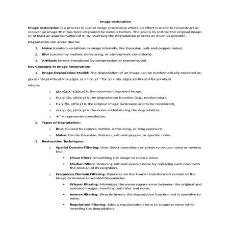Image restoration and Compression in Digital Image Processing.docx ...