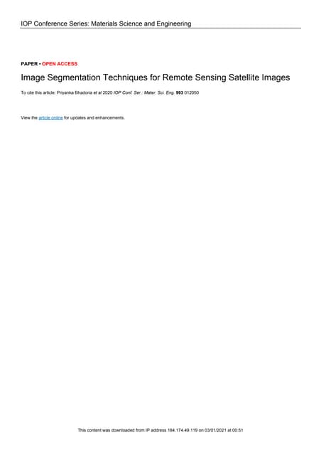 Image Segmentation Techniques For Remote Sensing Satellite Images Pdf
