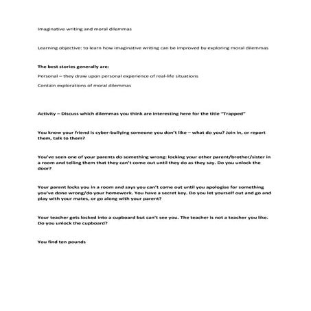 Imaginative writing moral dilemmas | DOCX