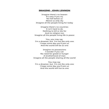 listening comprehension using song "imagine" | DOCX