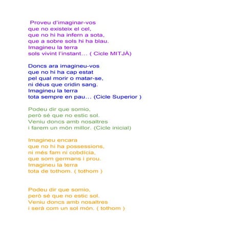 imagine lletra versió amb català per escola | DOCX