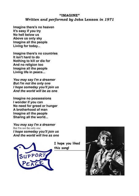 Lesson Plan on Imagine by John Lennon | PPTX | Education