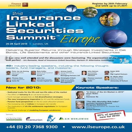 2nd Insurance Linked Securities Summit Europe | PDF