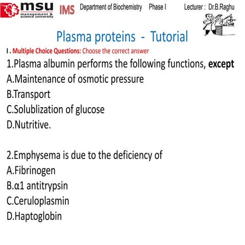 I mbbs plasma proteins tutorial | PPTX