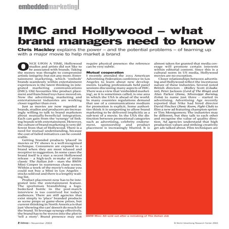 IMC And Hollywood What Brand Managers Need To Know | PDF
