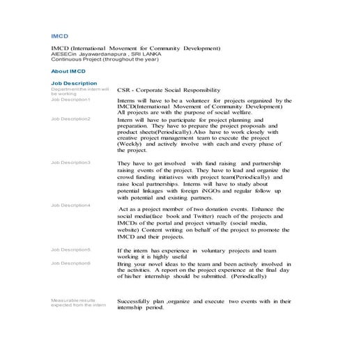 Imcd | DOCX | Career Planning | Careers