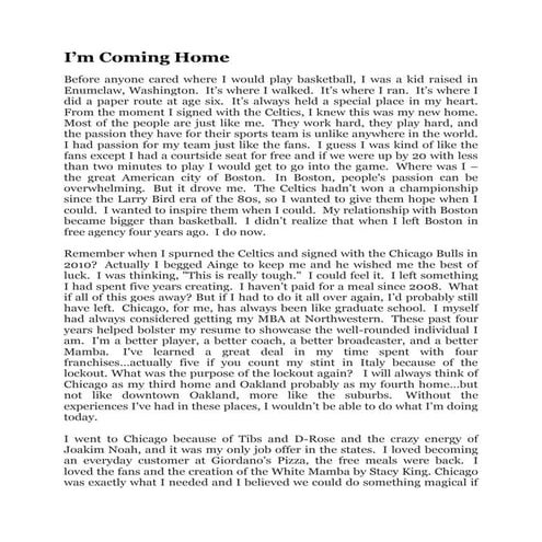 "I'm Сoming Home" - Essay by Brian Scalabrine | PDF
