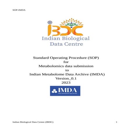 Indian Metabolome Data Archive (IMDA) SOP | PDF