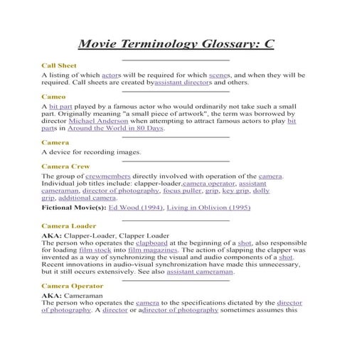 IMDB Movie Terminology Glossary | DOCX