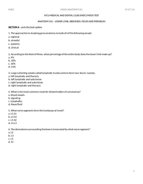 Anatomy mcqs thorax | DOC