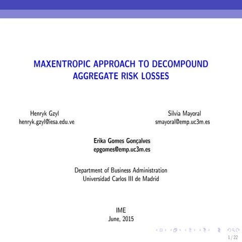 MAXENTROPIC APPROACH TO DECOMPOUND AGGREGATE RISK LOSSES | PPT