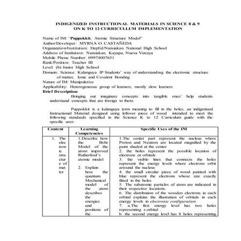 Indigenized Instructional Material for Science 8 & 9 | DOCX
