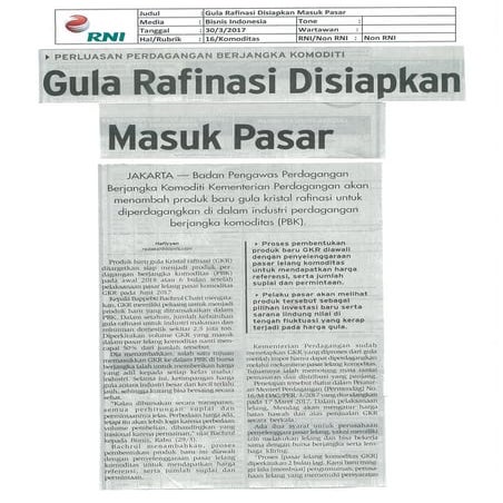 Gula Rafinasi Disiapkan Masuk Pasar | PDF