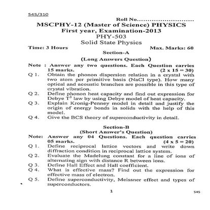 Solid State Physics (UOU) | PDF