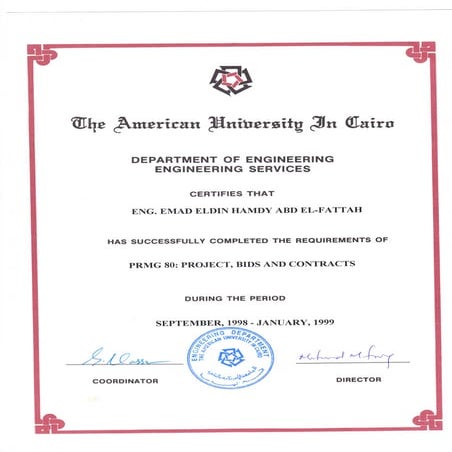 AUC Certificate - Projects, Bids and Contracts | PDF | Education