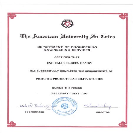 AUC Certificate - Project Feasibility Studies | PDF
