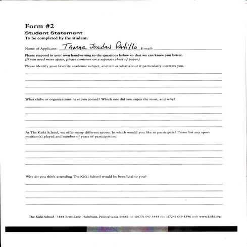 Student Statement for The Kiski School | PDF | Professional School ...