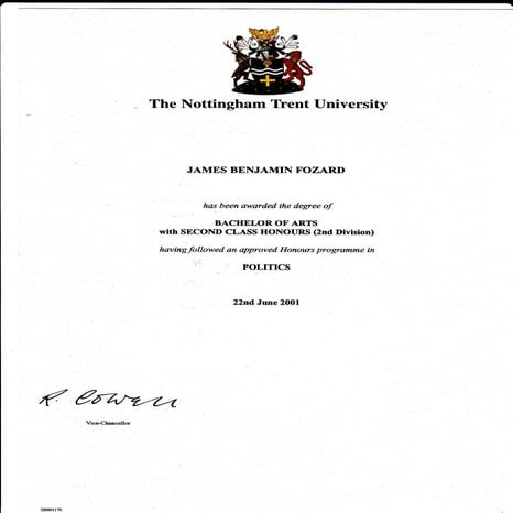 NTU Politics Degree Certificate (22.06.01) | PDF | Undergraduate Education | College Education