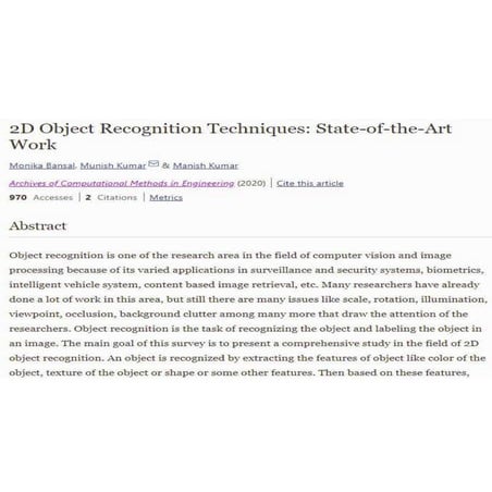 2D Object Recognition Techniques: State-of-the-Art Work | PDF