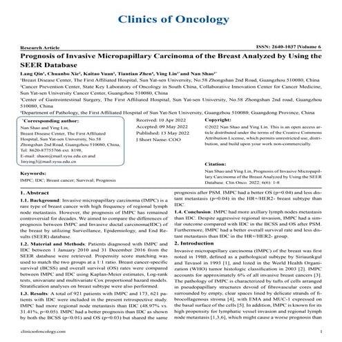 Prognosis of Invasive Micropapillary Carcinoma of the Breast Analyzed ...
