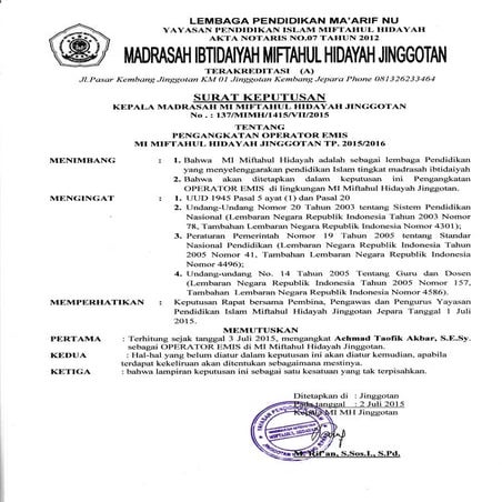 CONTOH SK OPERATOR EMIS | PDF