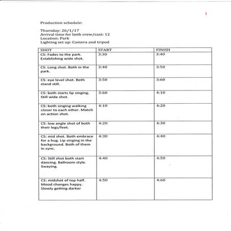 Production schedule lecture theatre | DOCX