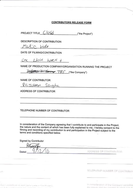 Contributors Release Form 3 | PDF