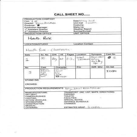 Call sheet | DOCX