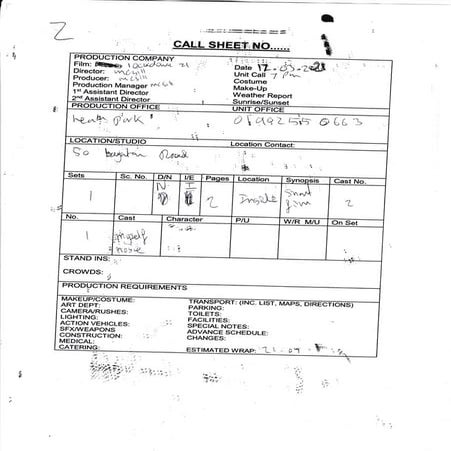 call sheet 2 unit 5 | PDF